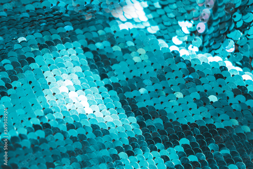AI aqua blue trendy color of year 2021 sequin fabric texture. Shiny ...