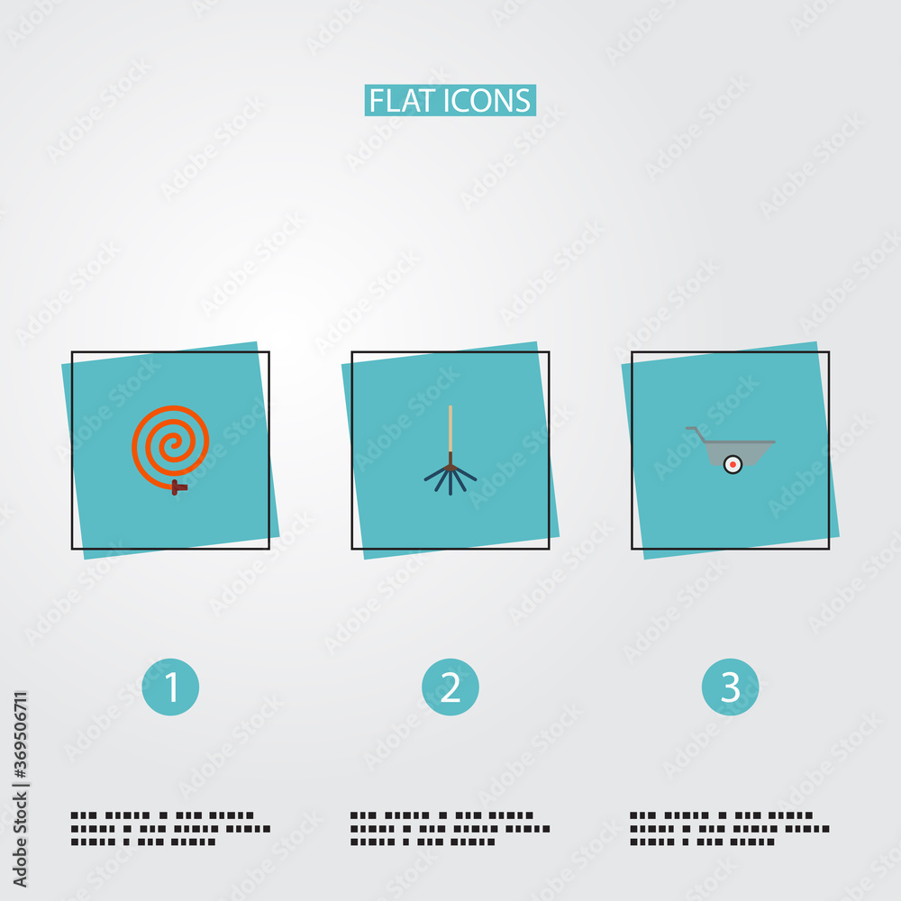 Set of agriculture icons flat style symbols with harrow, barrow ...