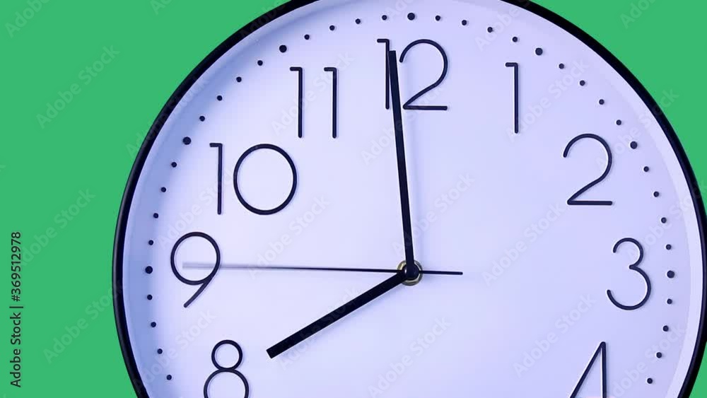 Footage of animated analogue clock displaying eight o'clock, black ...