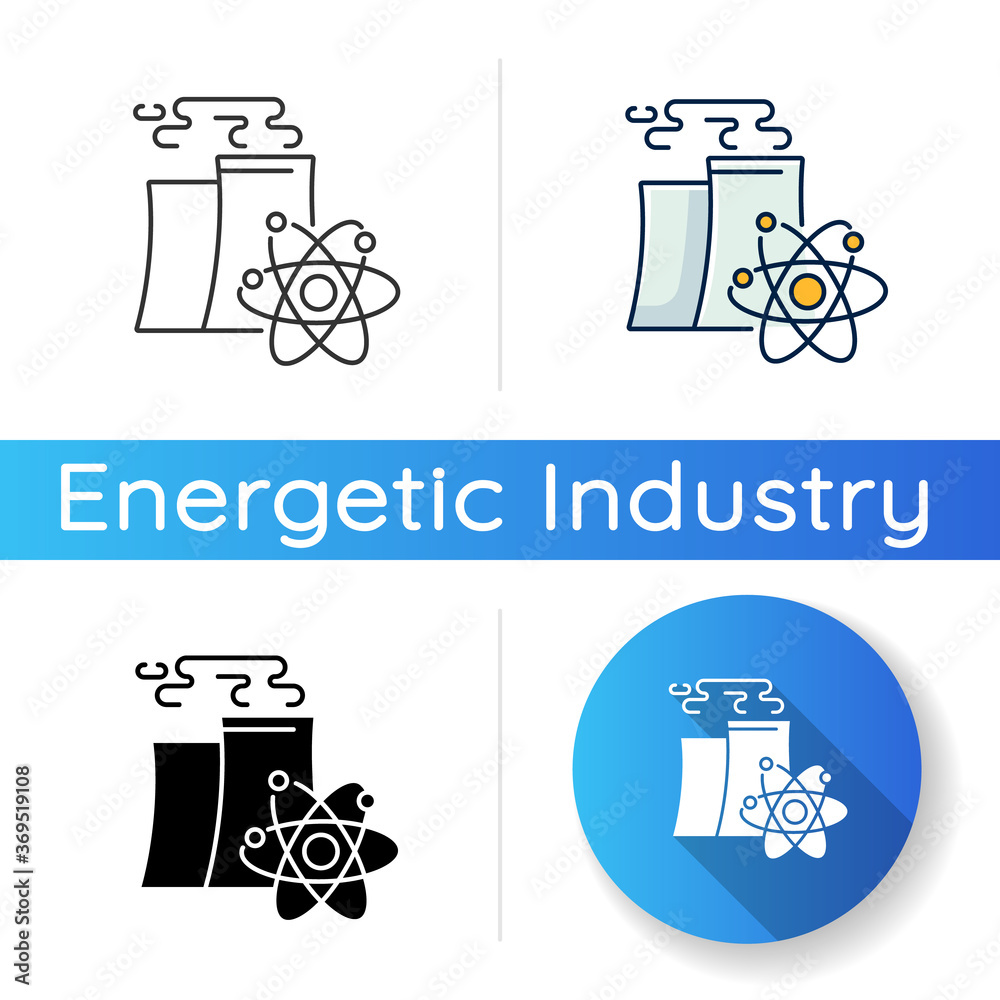 Nuclear industry icon. Linear black and RGB color styles. Atomic energy ...