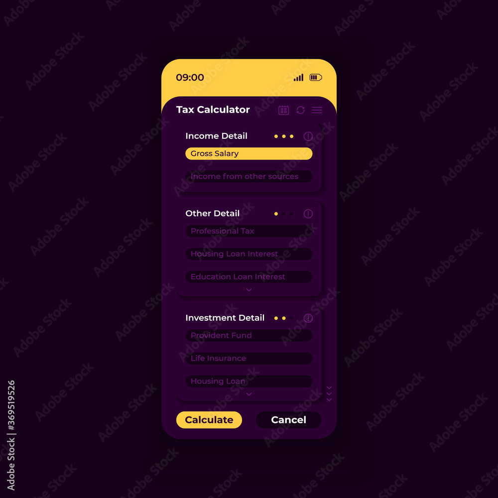 Tax calculator app smartphone interface vector template. Mobile app ... Tax calculator app smartphone interface vector template. Mobile app ...