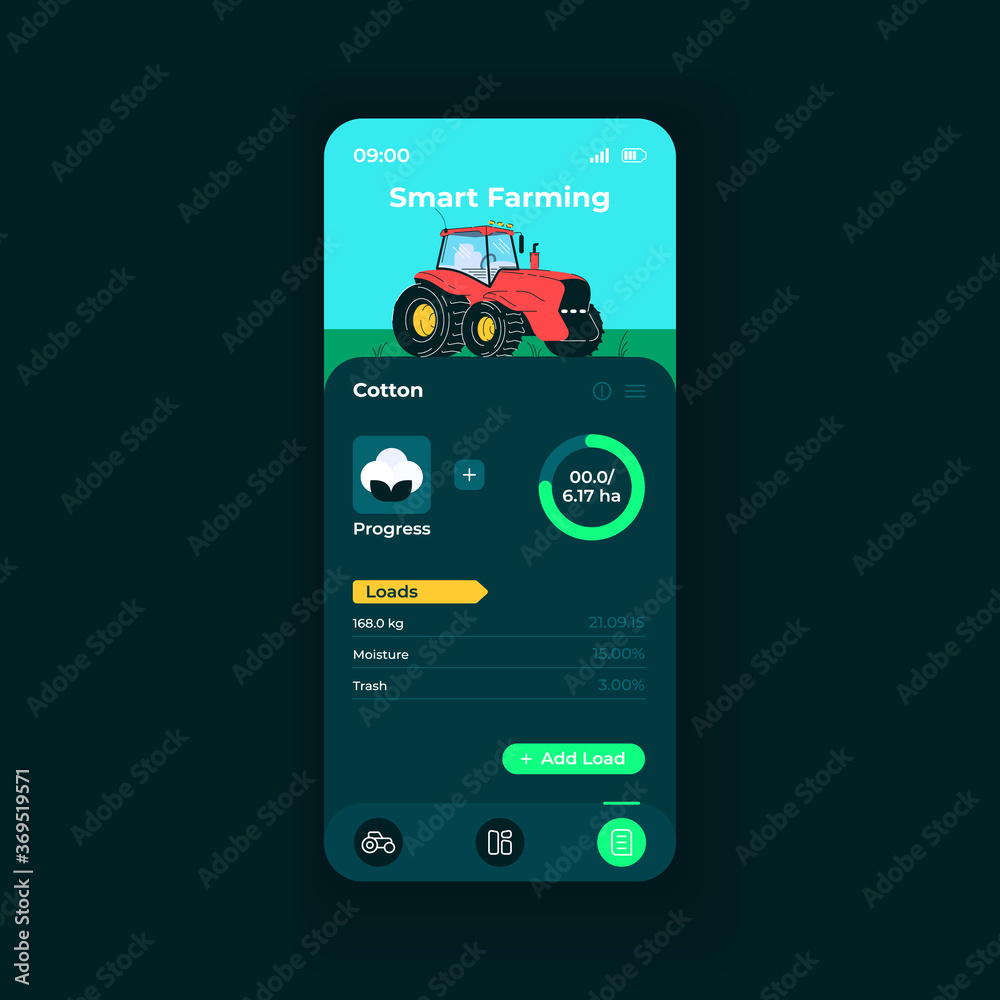 Smart Farming App Smartphone Interface Vector Template Mobile App Page Night Mode Design Layout
