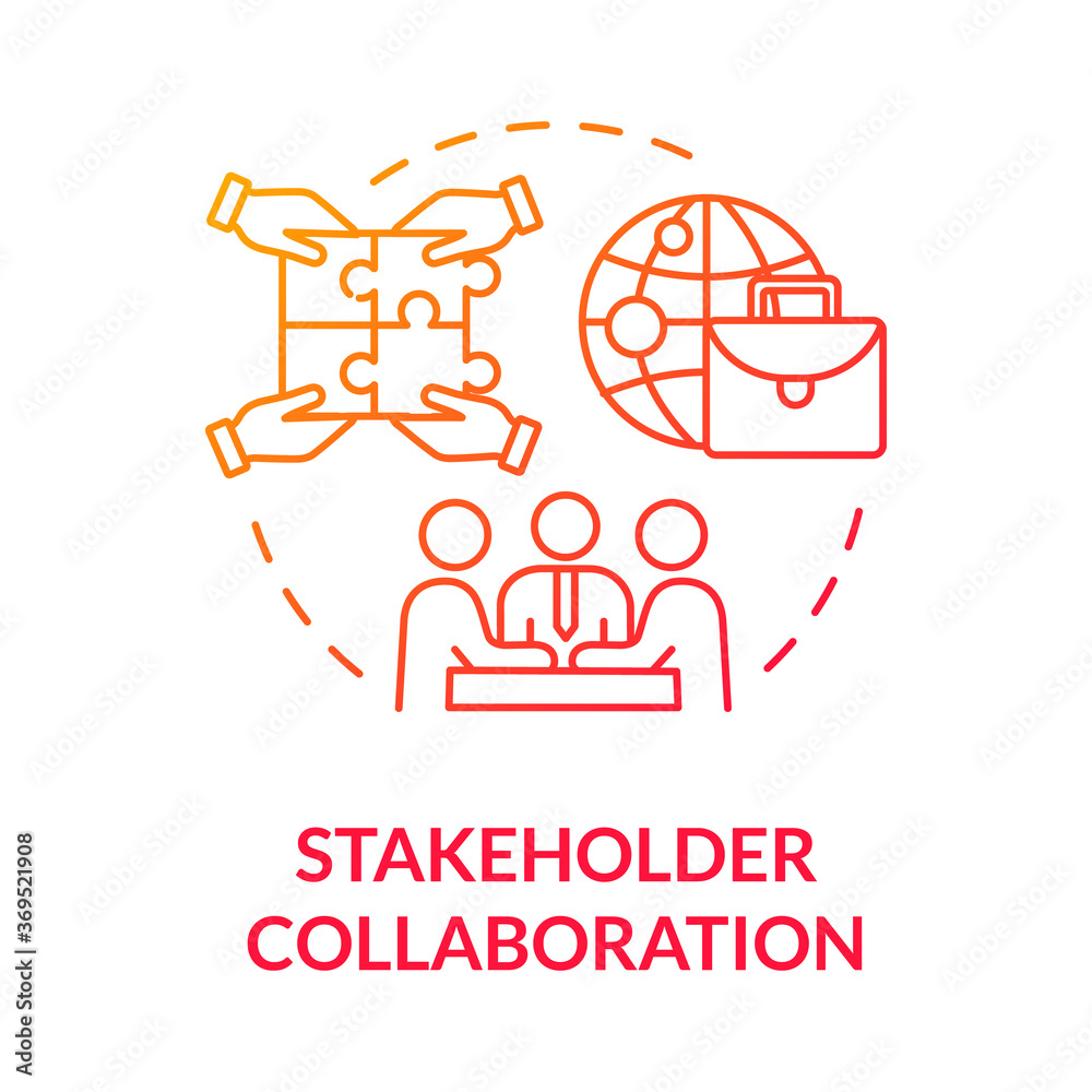 Stakeholder collaboration red gradient concept icon. Teamwork for ...