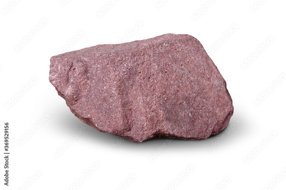 Red sandstone specimen on white background. Sandstone is a sedimentary ...