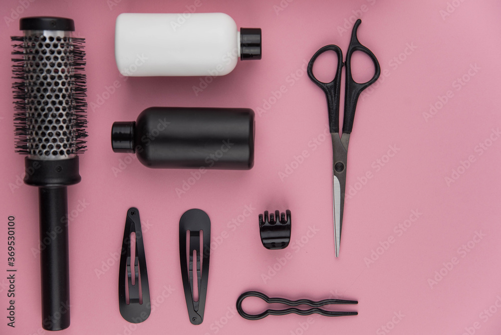 Professional hair dresser tools with copy space. Hair stylist equipment ...
