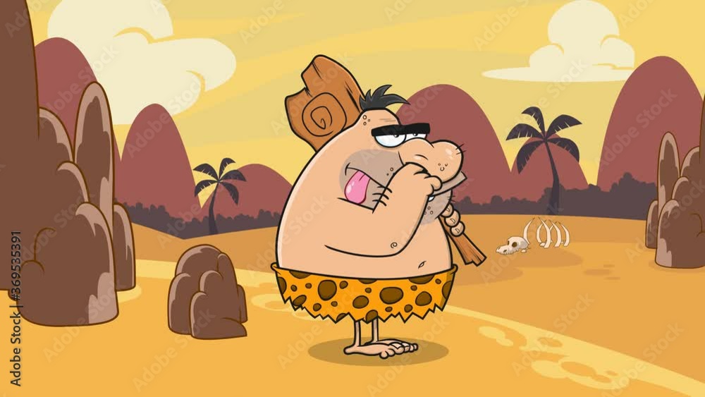 Caveman Cartoon Character With Club. 4K Animation Video Motion Graphics ...