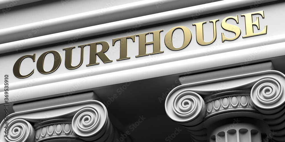 COURTHOUSE building logo. White ionic order pillars background. 3d ...