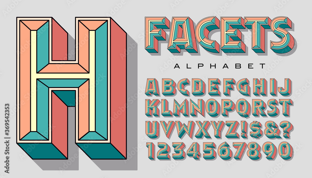 Vector Alphabet of Beveled or Chiseled 3d Letters with Flat Colored ...