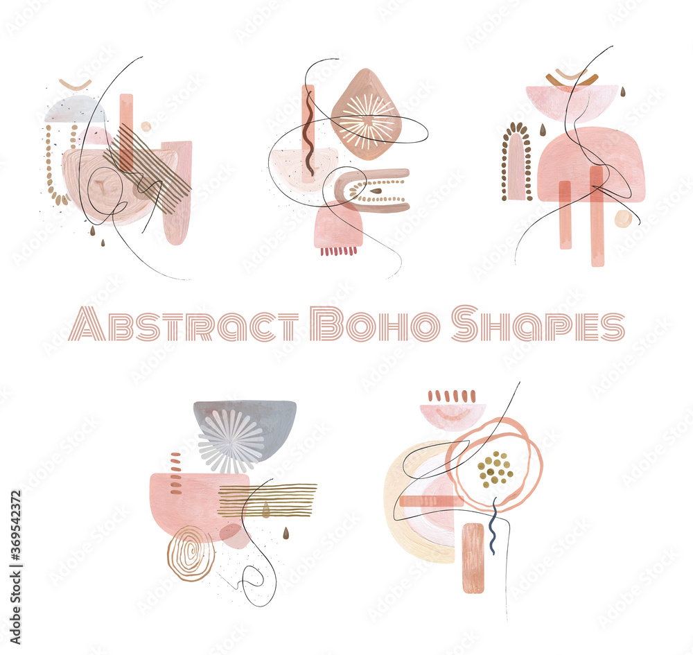 Abstract Boho Shapes Prints Set. Modern minimalist art. Boho graphic ...