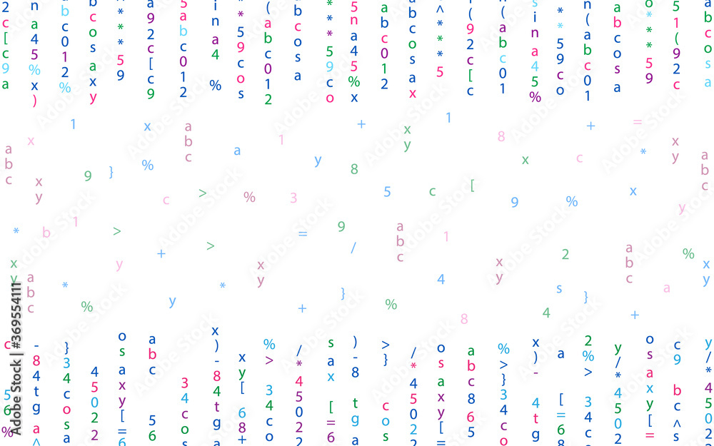 Abstract white background with colored mathematical signs of algebra ...