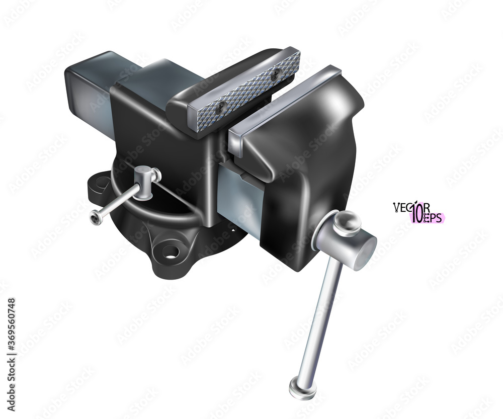 Realistic Heavy Duty bench vise on swivel base. 3D Metal black vice ...