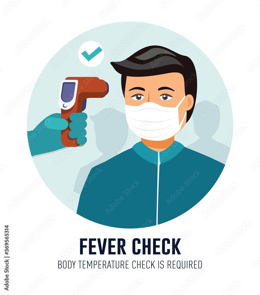 Showing Body Temperature Check Sign. holding a non-contact thermometer ...