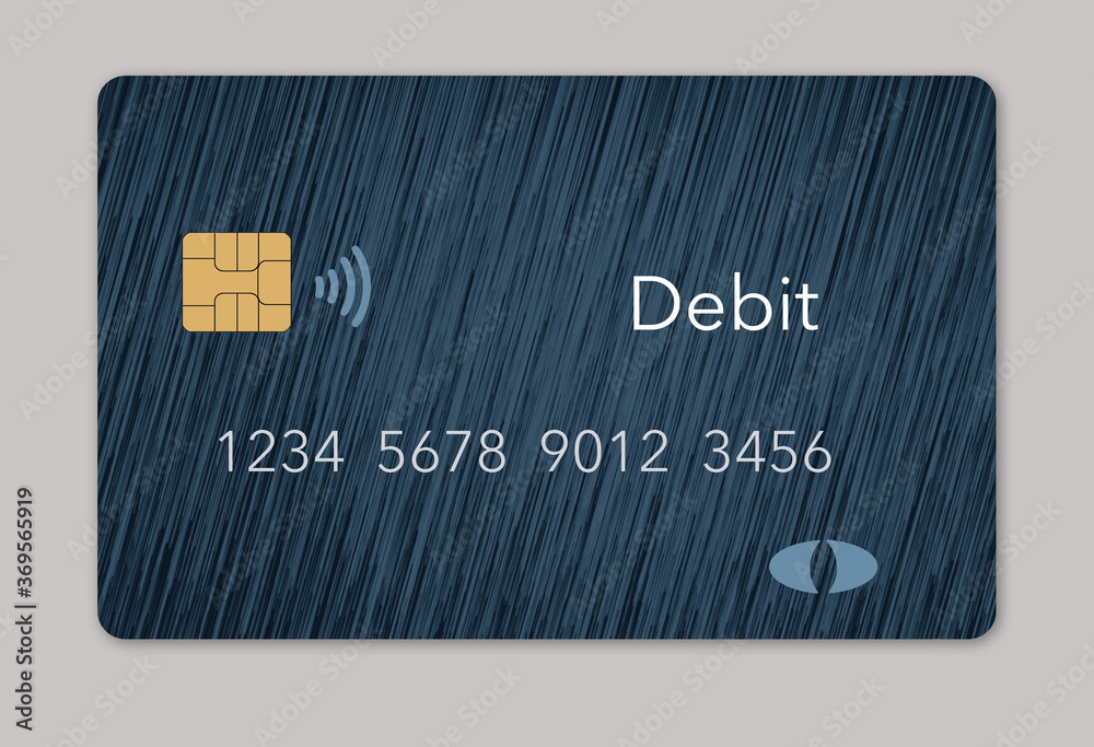 Here is a mock generic debit card with light blue slashing lines over a ...