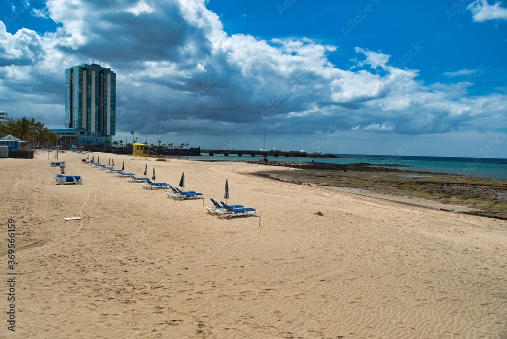 Arrecife Grand Hotel and Playa del Reducto on the island of Lanzarote ...