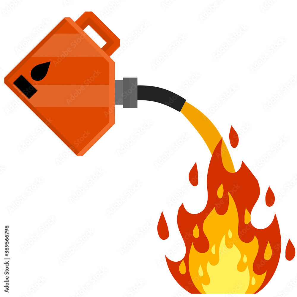 Canister with fuel. Red gas tank. Container with oil. Flammable object ...
