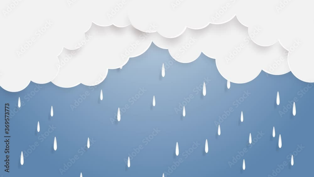 Raining animation with clouds in wet season. Animated drops of rain ...
