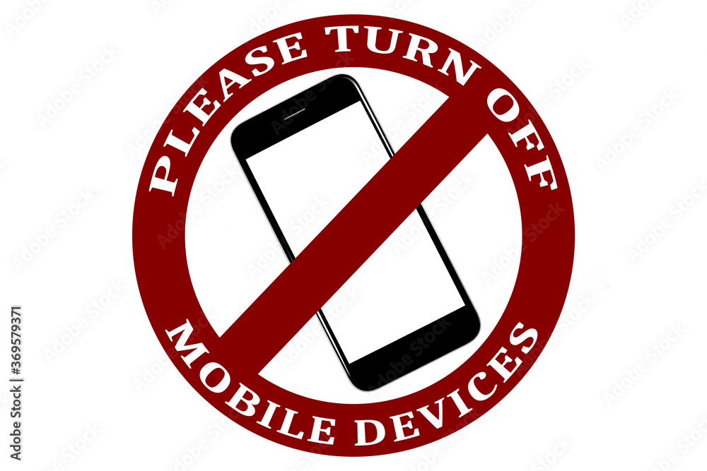 smart phone template and red prohibition sign with please turn off ...