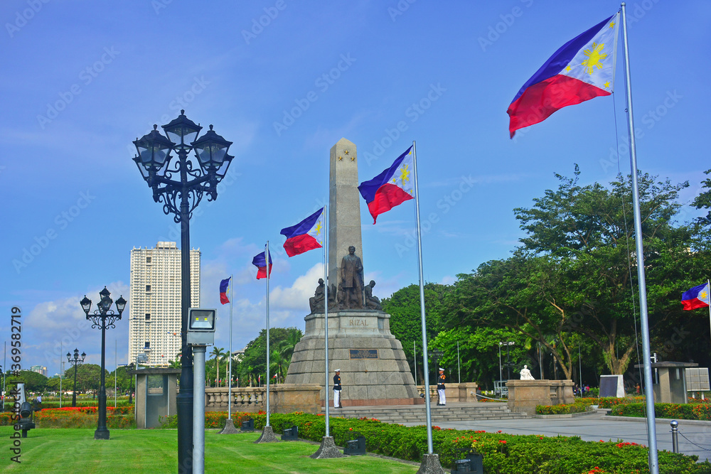 Jose Rizal statue monument at Rizal park in Manila, Philippines Stock ...