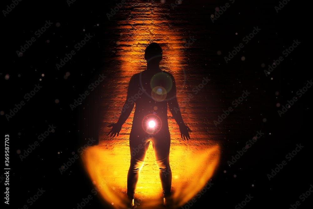 Meditating Divine human in standing pose. Yoga illustration.Colorful ...