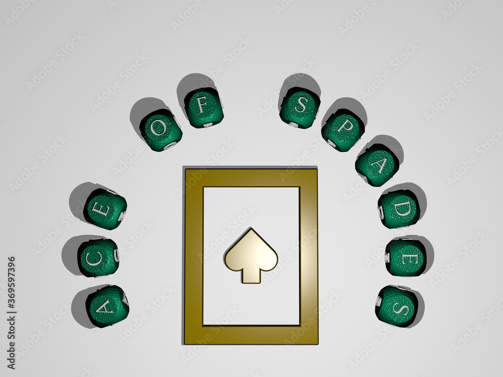 3D representation of ace of spades with icon on the wall and text ...