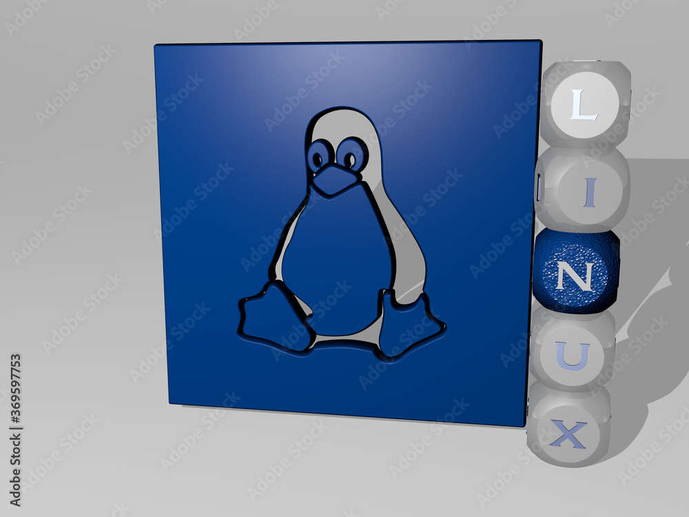 3D illustration of LINUX graphics and text around the icon made by ...