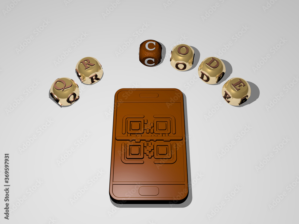 3D graphical image of qr code vertically along with text built around ...