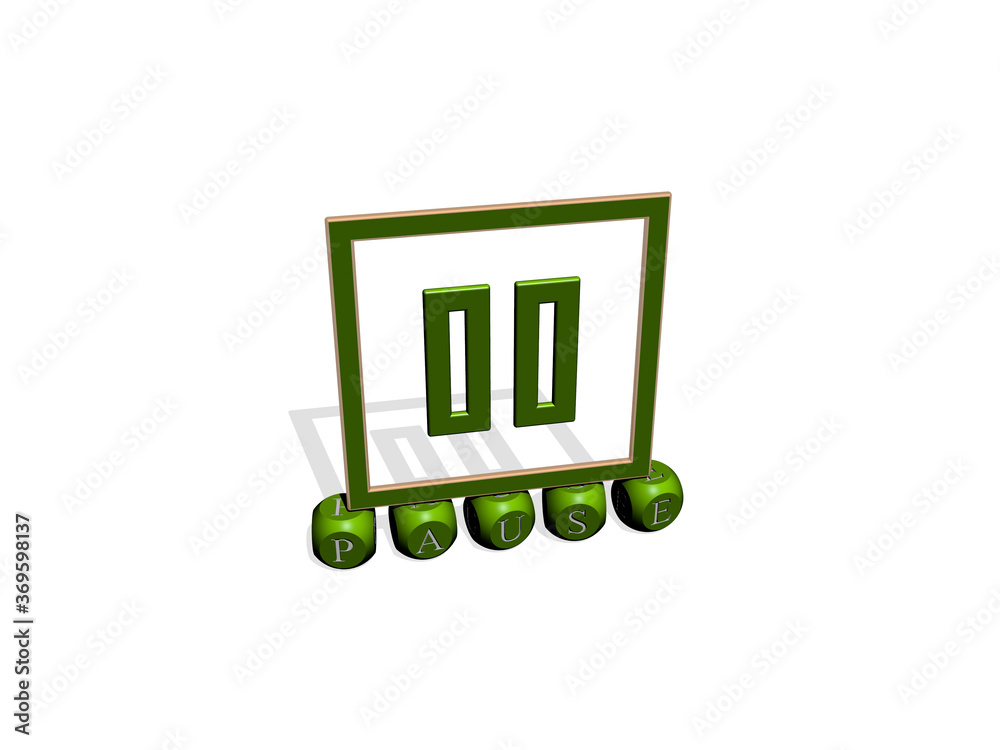 3D representation of PAUSE with icon on the wall and text arranged by ...