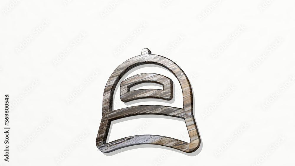 cap made by 3D illustration of a shiny metallic sculpture on a wall ...