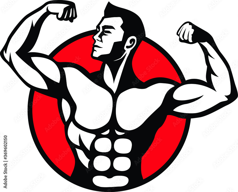 Body Building. A muscle men shows his bicep Stock Vector | Adobe Stock