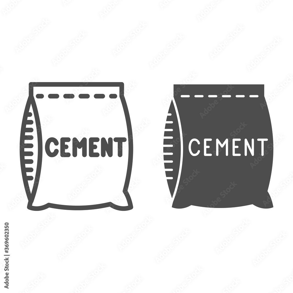 Bag of cement line and solid icon, house repair concept, Paper sack ...
