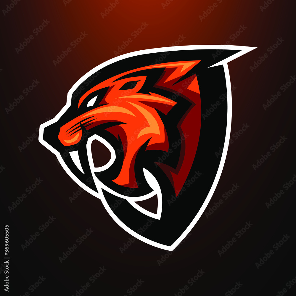 sabertooth tiger head mascot logo concept Stock Vector | Adobe Stock