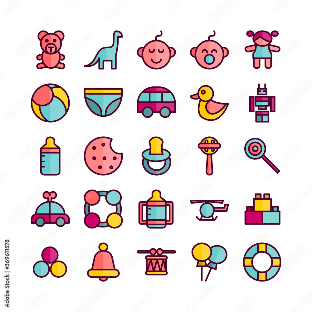 Baby Toys icon set vector flat line for website, mobile app ...