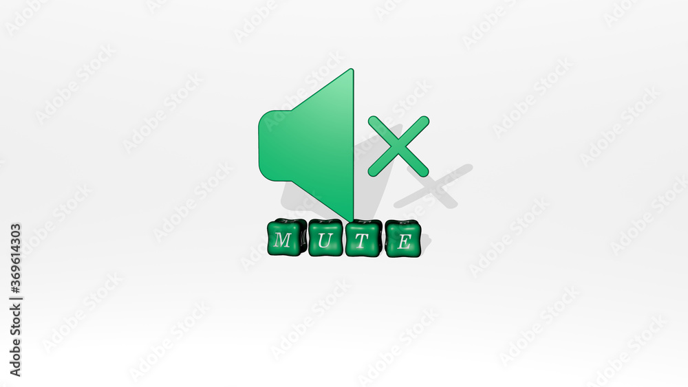 3D representation of MUTE with icon on the wall and text arranged by ...