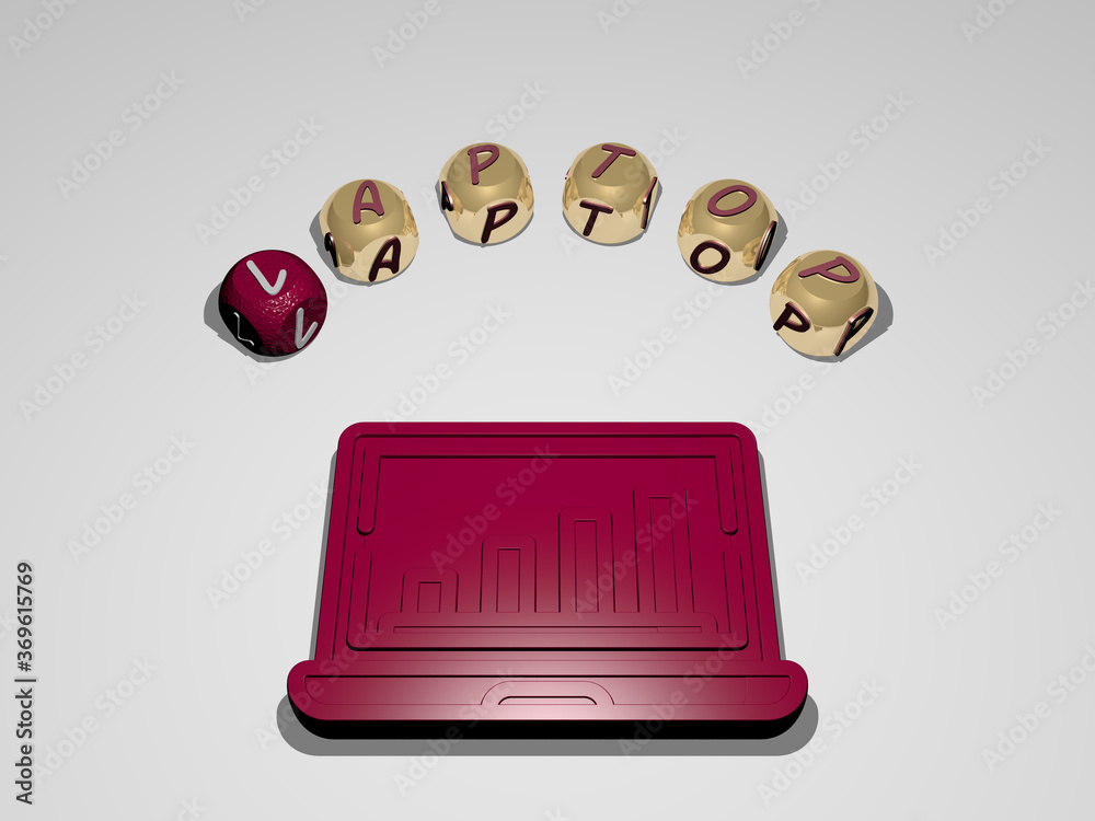 3D illustration of laptop graphics and text around the icon made by ...