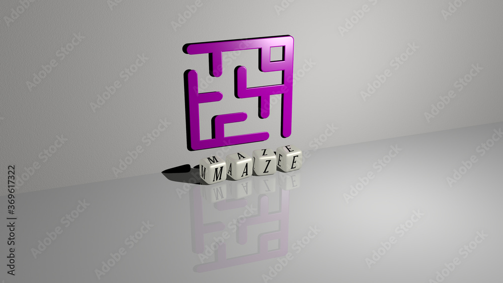3D graphical image of MAZE vertically along with text built by metallic ...
