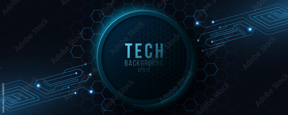 Futuristic hi-tech banner with computer circuit. Modern tech design ...