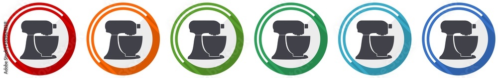 Planetary mixer, kitchen equipment icon set, flat design vector ...