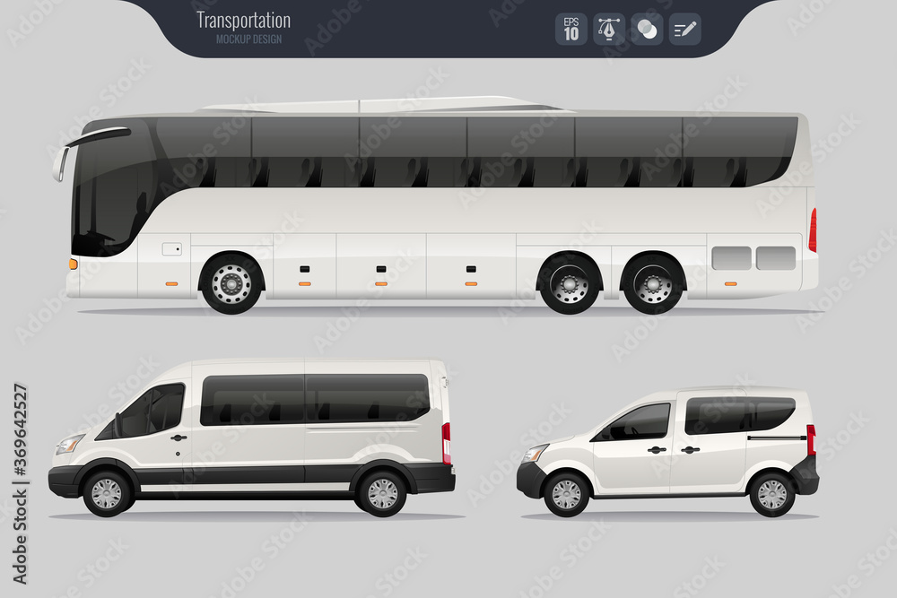 Detailed Vector Template of Coach Bus, Van and Commercial Car. Isolated ...