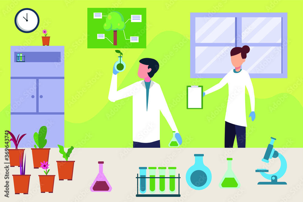 Plants testing vector concept: portrait of scientist couple doing ...