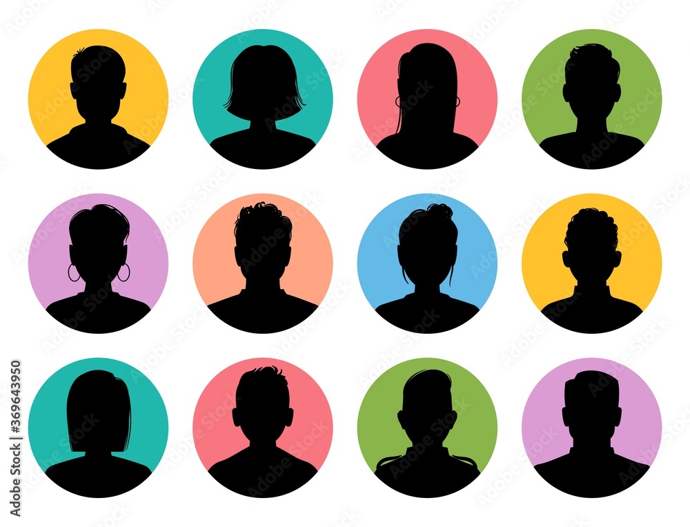 Silhouette heads. Male and female head silhouettes avatar, profile ...