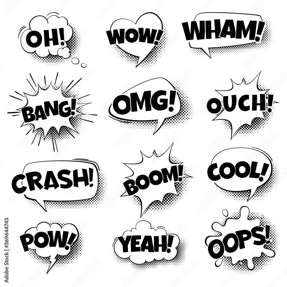 Pop art comic speech bubbles. Retro cartoon talking shapes, text in ...