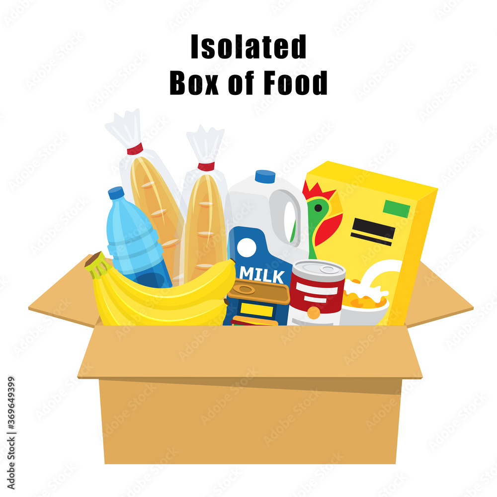 Illustration vector flat cartoon of donation food box isolated on white ...