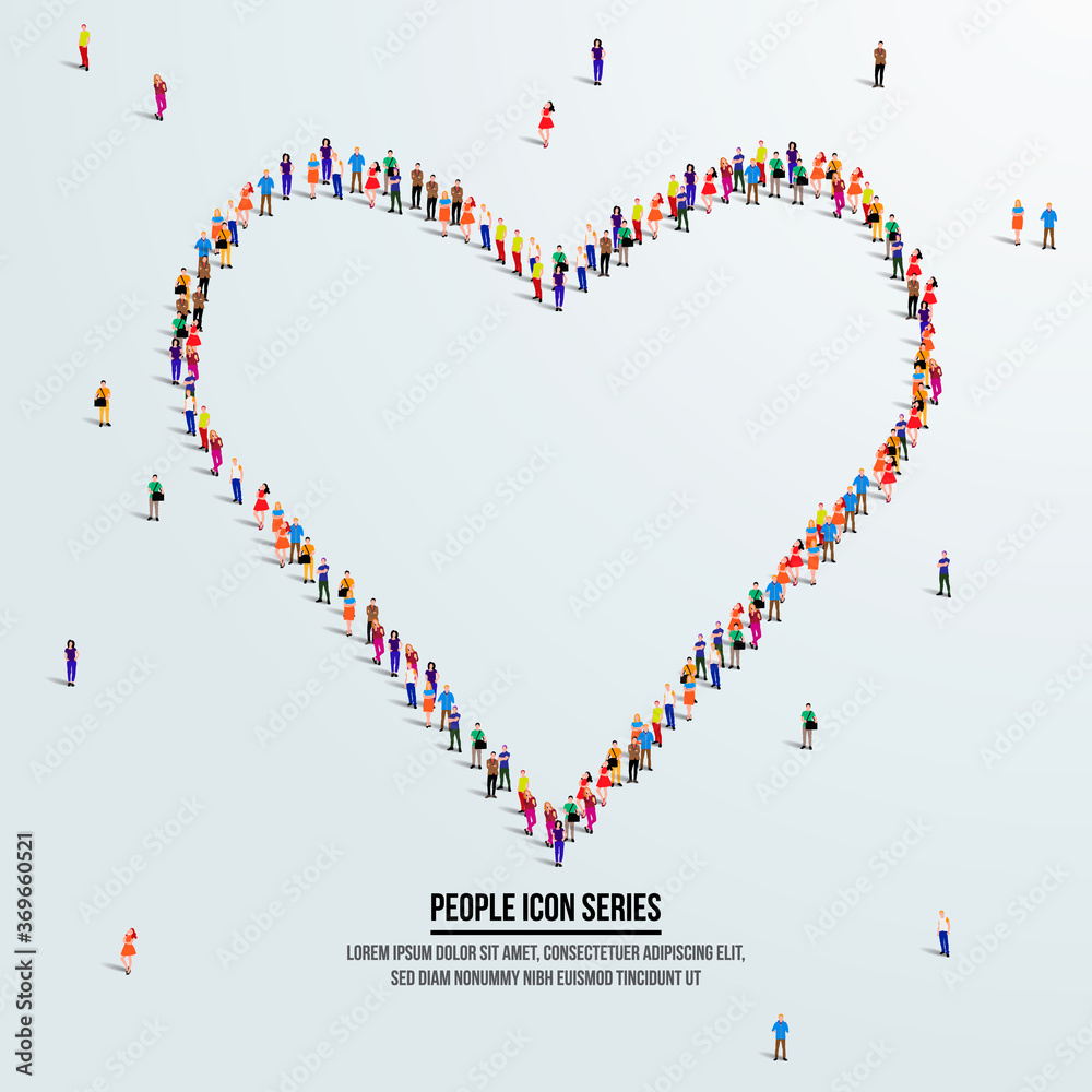 Heart icon or love concept. large group of people form to create a ...