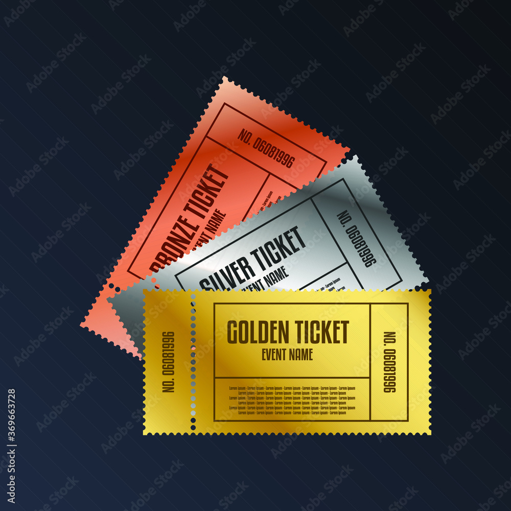 Luxury gradient gold, silver, and bronze ticket and coupon template ...