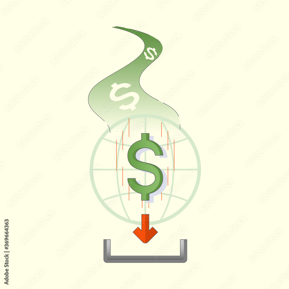 Dollar sign flow on to globe and receive icon. Money flow. Virtual ...