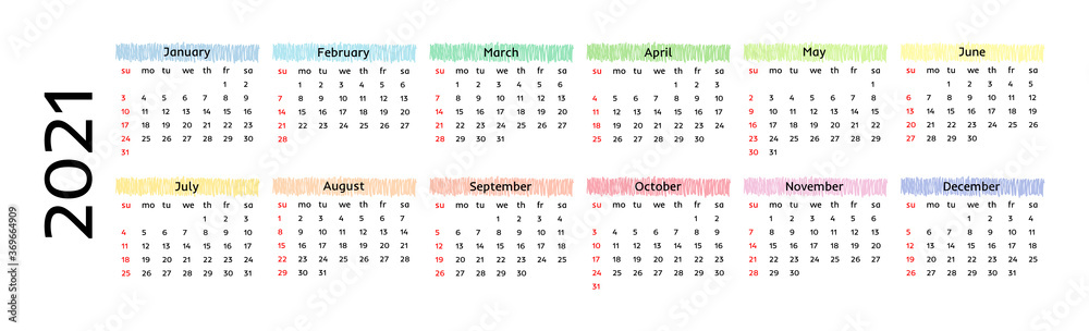 Calendar for 2021 isolated on a white background Stock Vector | Adobe Stock