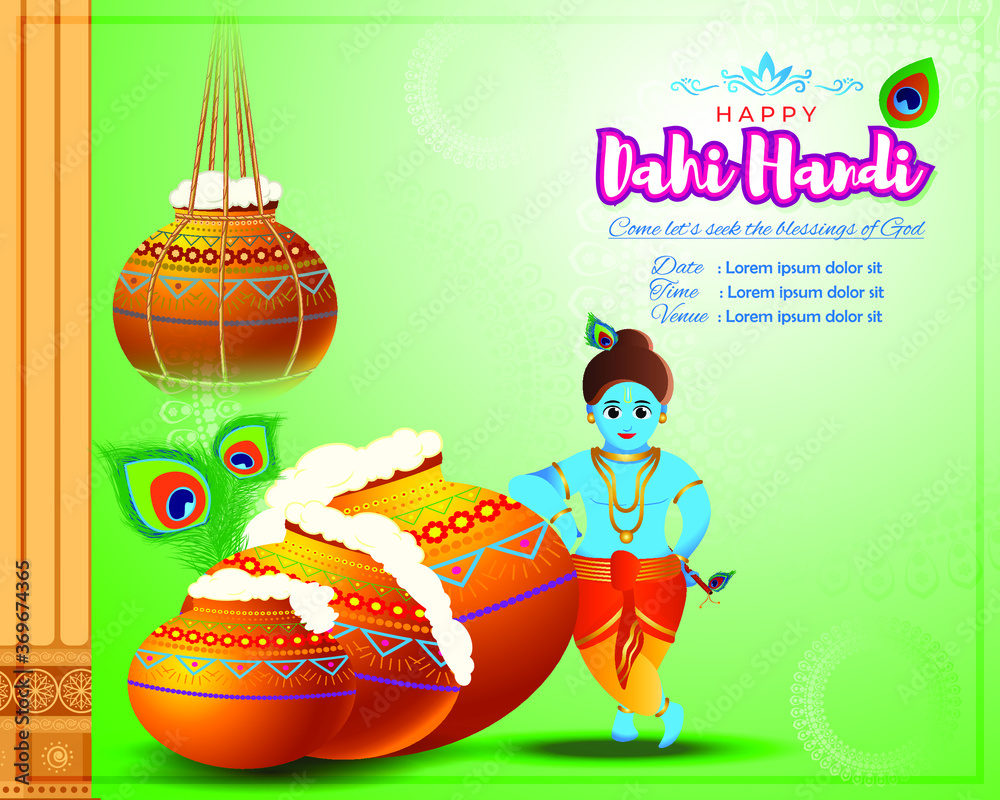 vector illustration for Indian festival Dahi Handi written text means ...