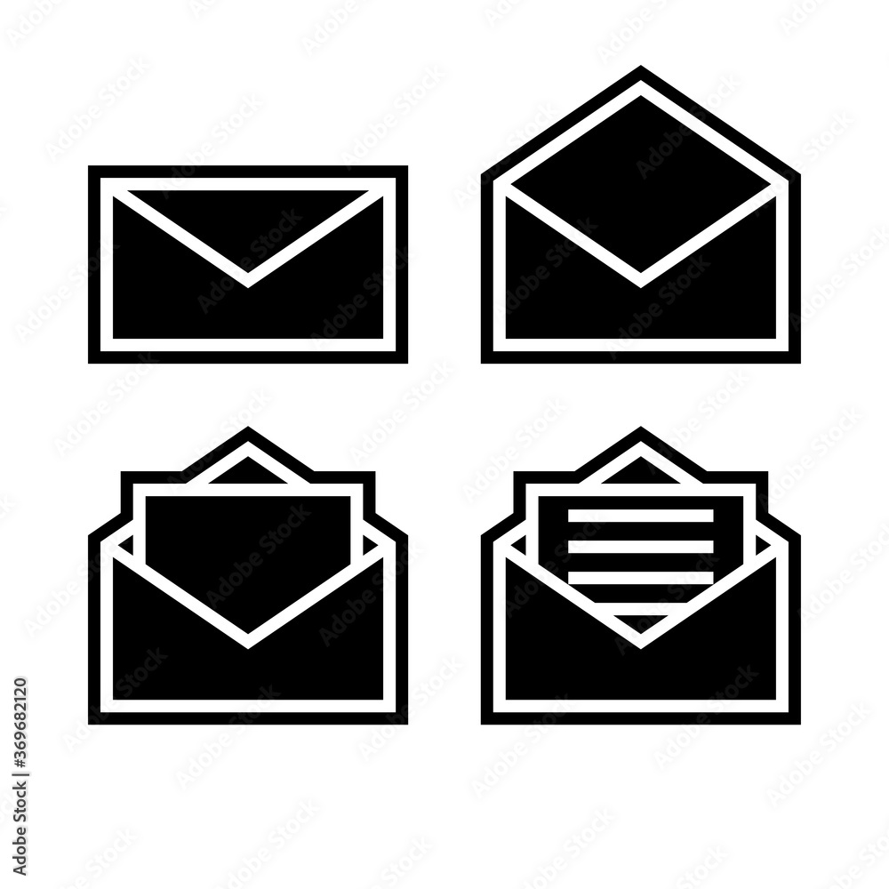 Letter envelope symbols icons signs logos simple black and white ...