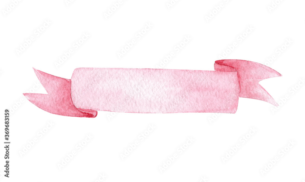 watercolor pink banner flag isolated on white background for baby ...