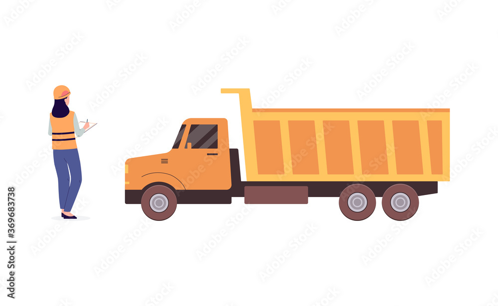 Open pit worker using app for loading truck, flat vector illustration ...
